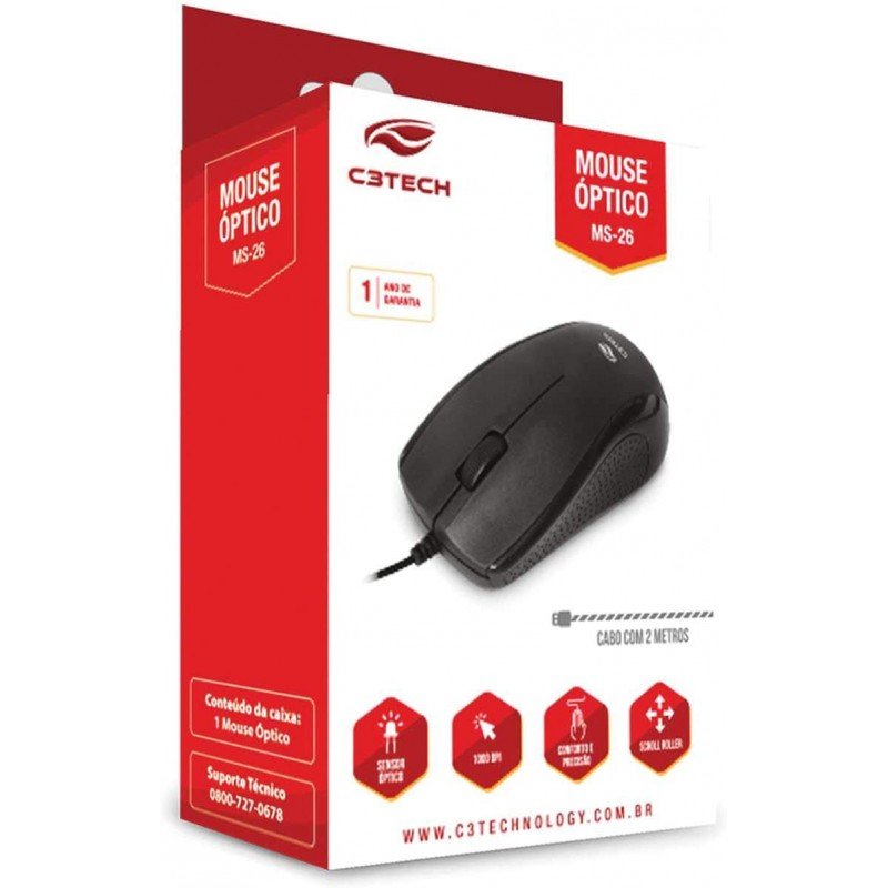 Mouse USB Preto (MS26) - C3Tech